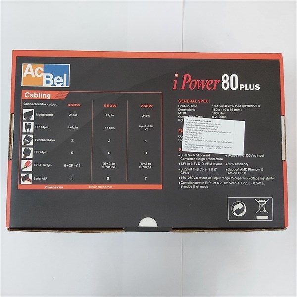 Nguồn máy tính AcBel iPower G450 - 450W 80 Plus - Tin Học Tuyết Sơn